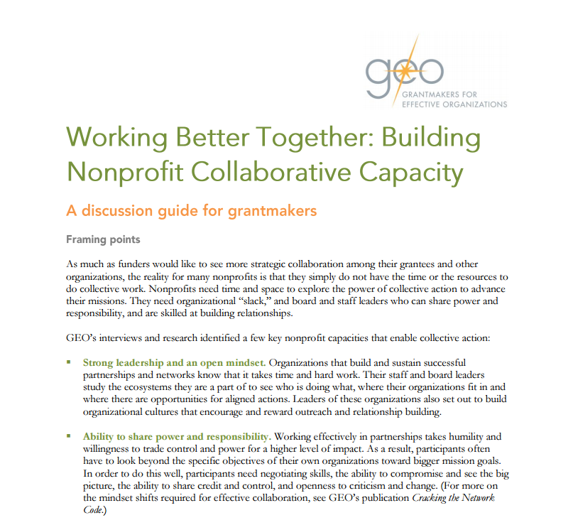 Discussion Guide: Working Better Together - GEO
